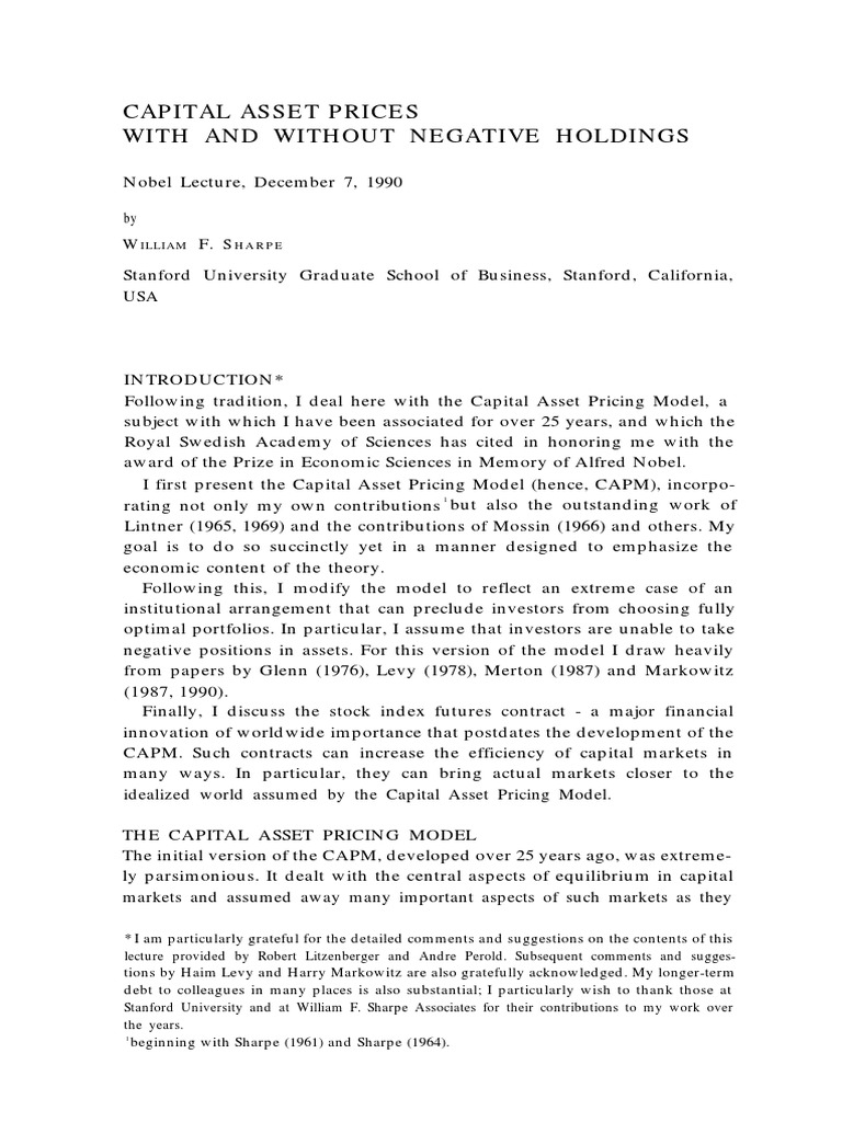 Capital Asset Prices Model (Sharpe) | PDF | Capital Asset Pricing Model ...
