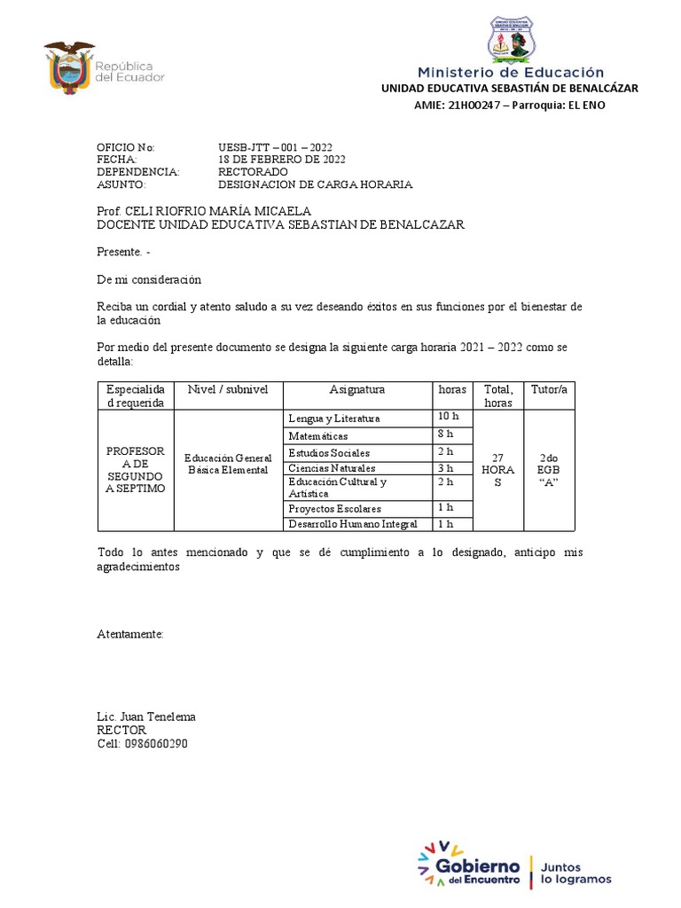 Designación De Carga Horaria Docente 2022 Pdf Maestros Aprendizaje