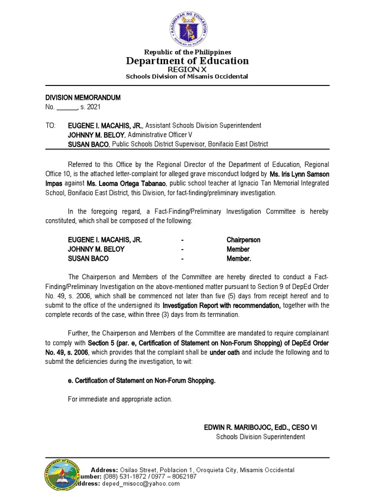 Creation Fact Finding Preliminary Investigation Commitee | PDF ...