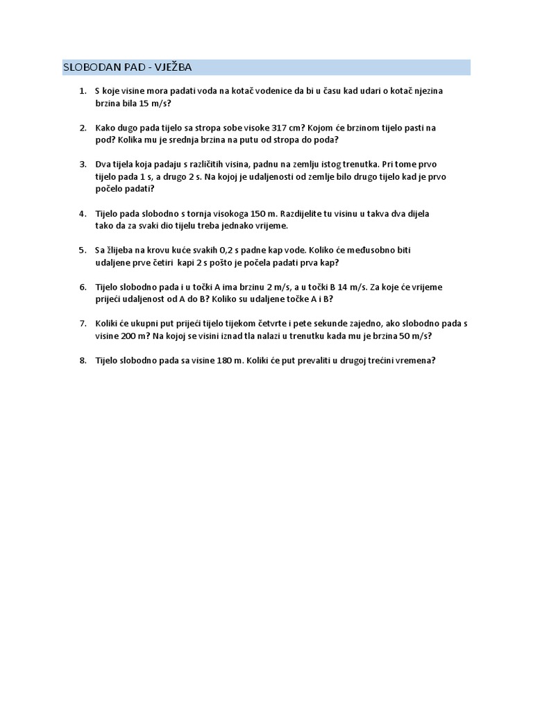 Slobodan Pad - Vježba | PDF