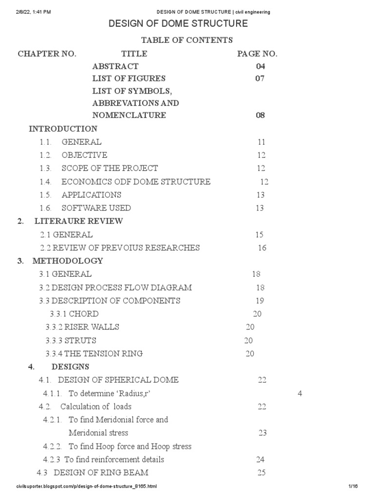 DESIGN OF DOME STRUCTURE - Civil Engineering | PDF | Dome | Concrete