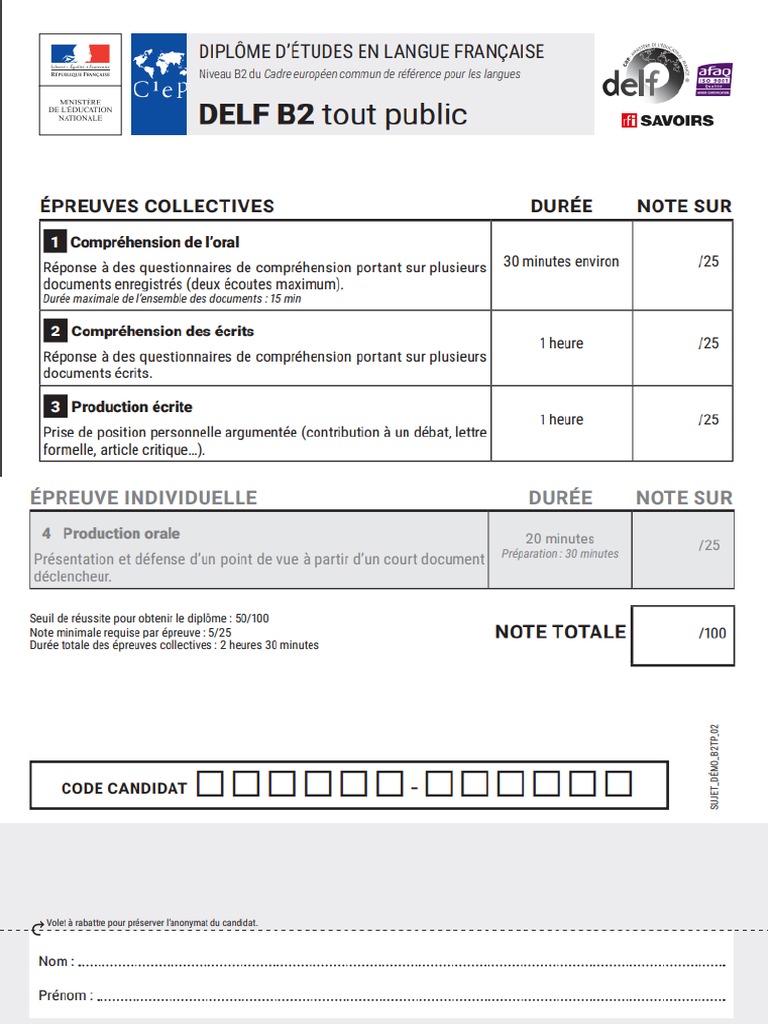Examen Frances Delf b2 Exemple | PDF