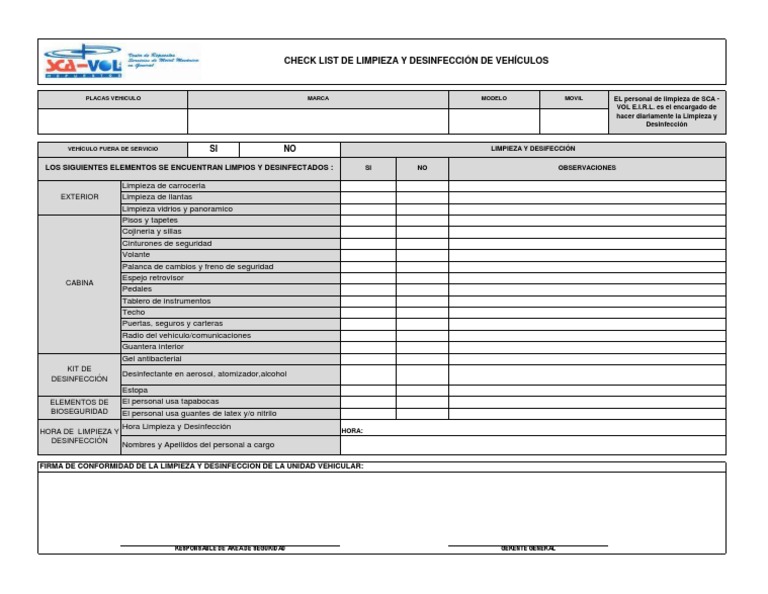 Check List Limpieza y Desinfeccion | PDF