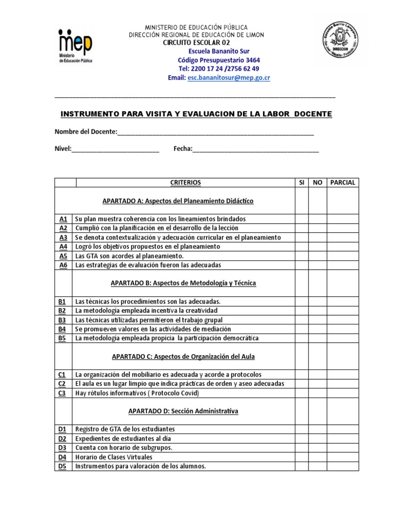 Hoja de Visita Docentes 2021 | PDF | Evaluación | Cognición