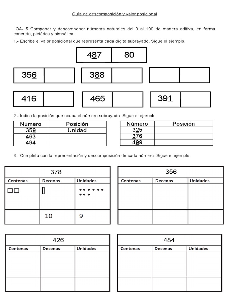 Guía de Descomposición y Valor Posicional 400-499 | PDF | Procesamiento ...