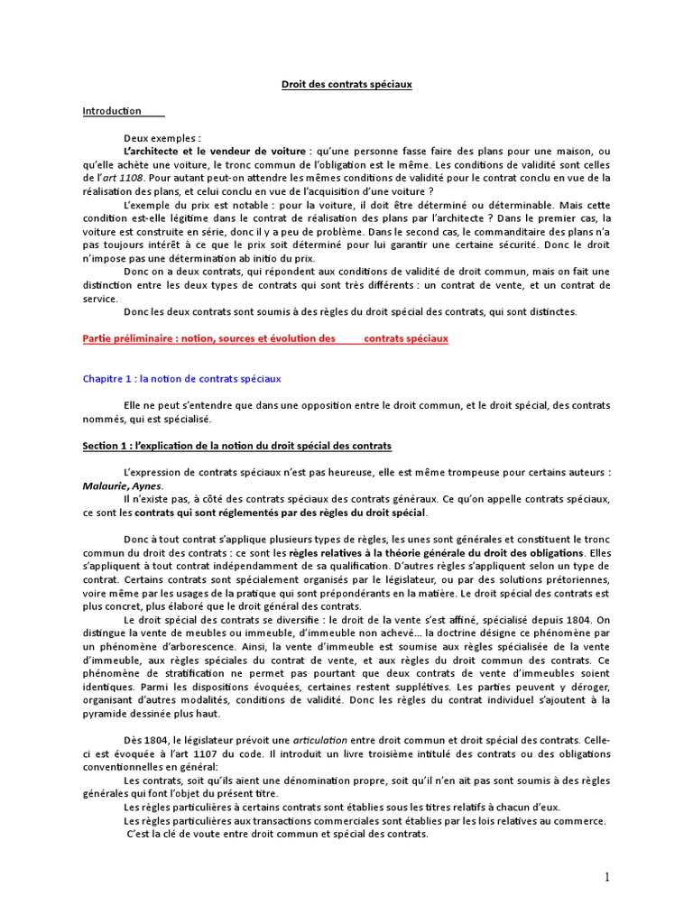 Cours DR Special Des Contrats | PDF | Sodles | Business