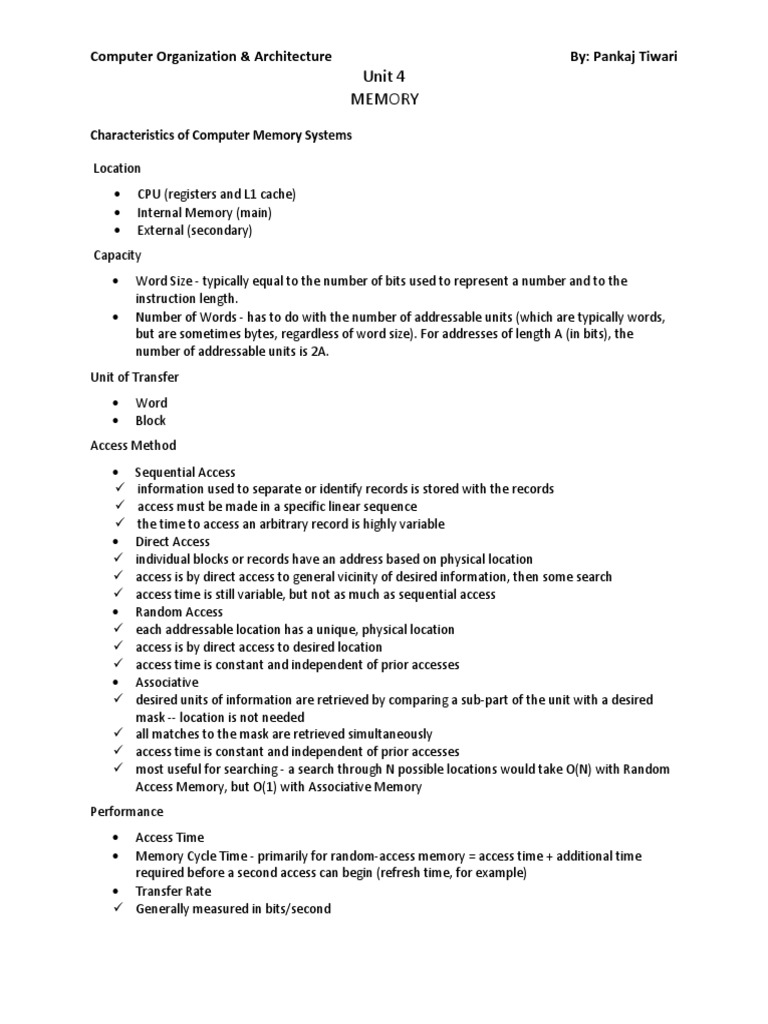 Unit 4 Memory: Computer Organization & Architecture By: Pankaj Tiwari ... Unit 4 Memory: Computer Organization & Architecture By: Pankaj Tiwari ...
