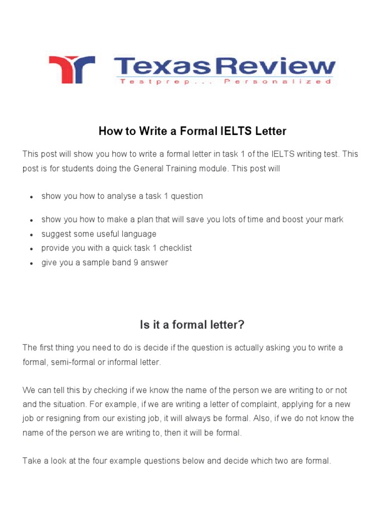 How To Write A Formal IELTS Letter (GENERAL) | PDF | International ...