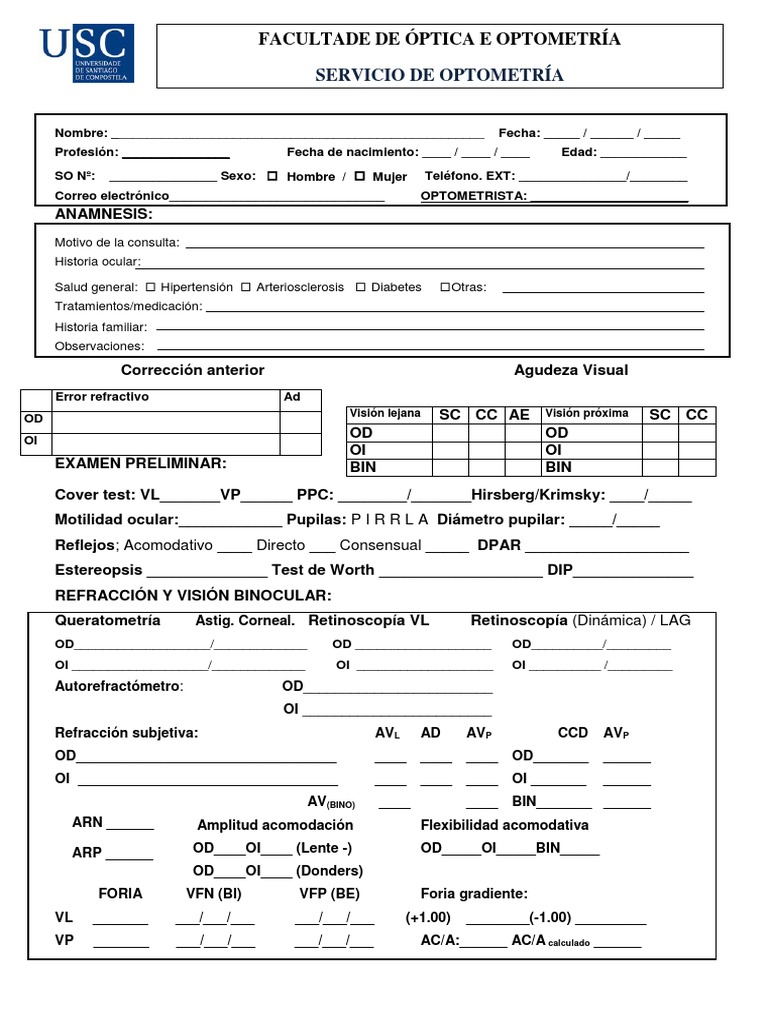 Protocolo Clínica Optométrica | PDF | Ojo humano | Oftalmología