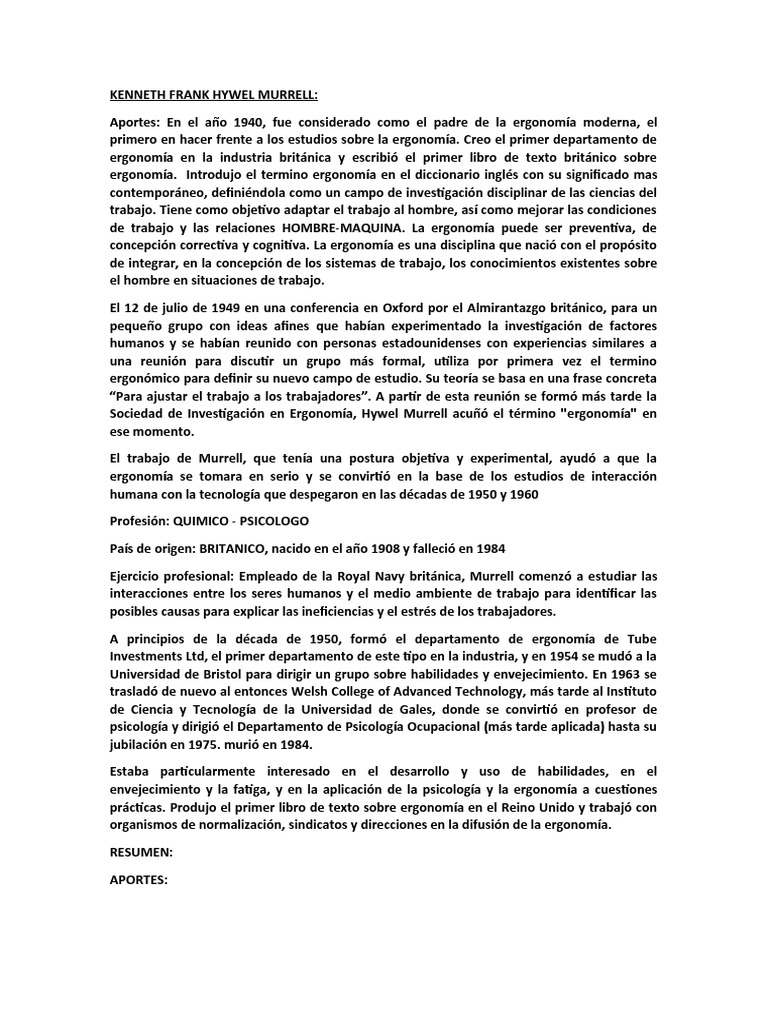 Kenneth Frank Hywel Murrell | PDF | Factores humanos y ergonomía ...
