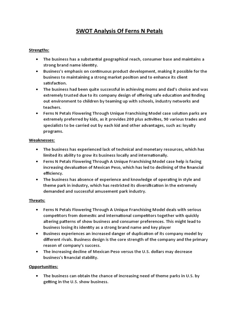 SWOT Analysis of Ferns N Petals: Strengths | PDF | Logistics | Sales