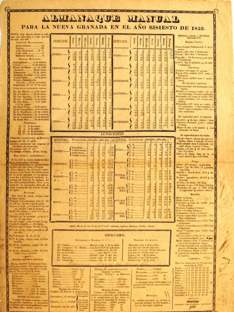 Almanaque Marco Espinosa, 1851 | PDF