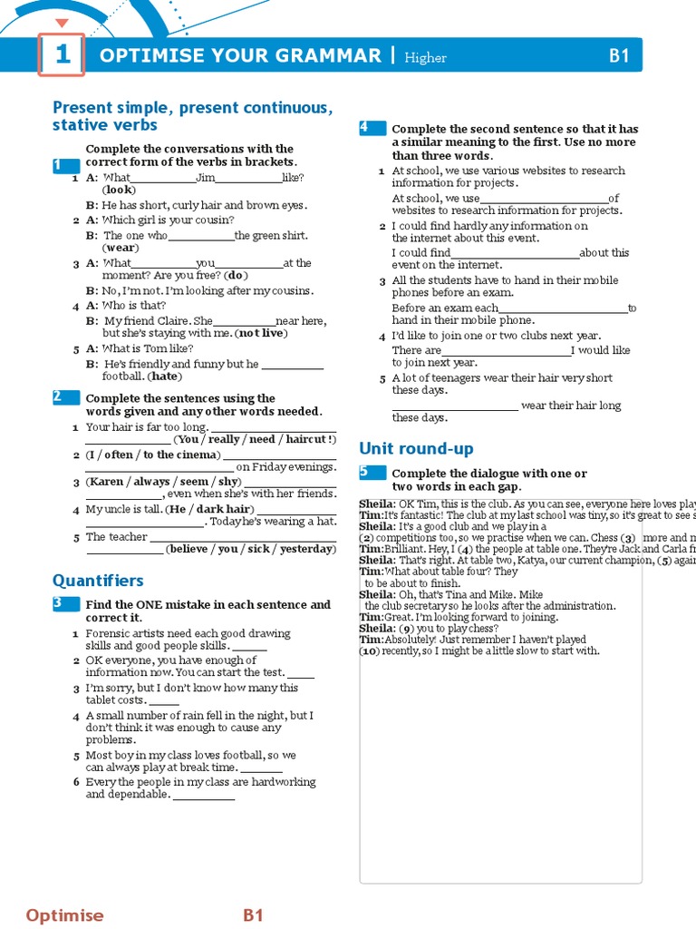 OPT B1 U01 Grammar Higher | PDF | Linguistics