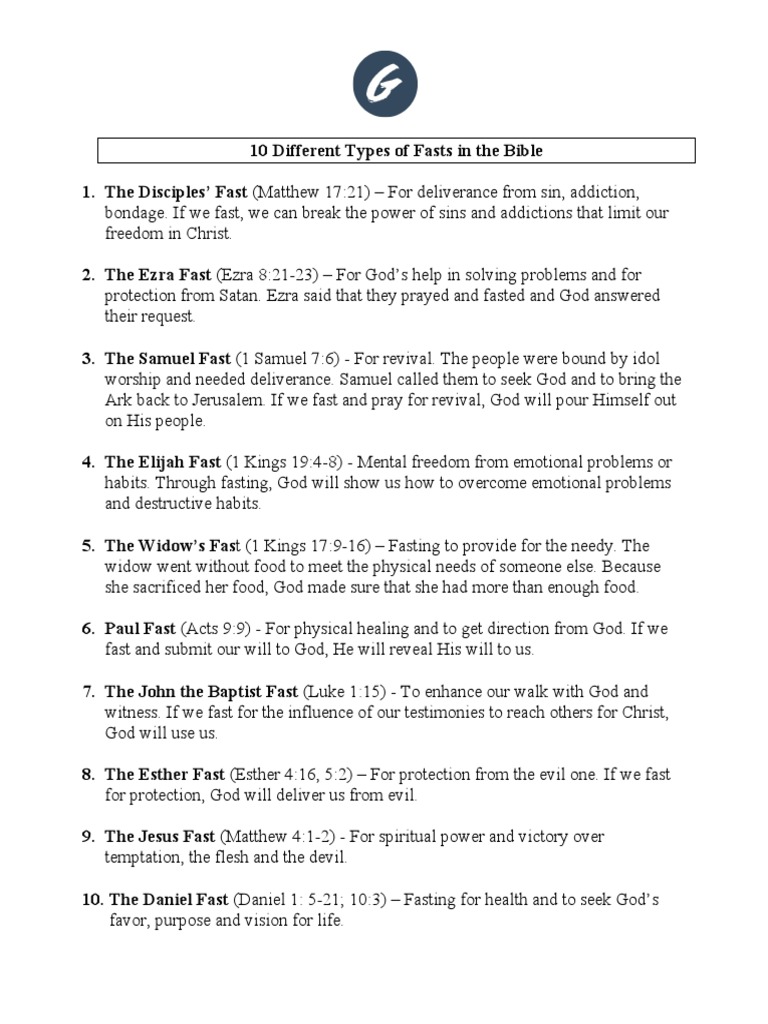 10 Different Types of Fasts in The Bible | PDF | Fasting | Prayer