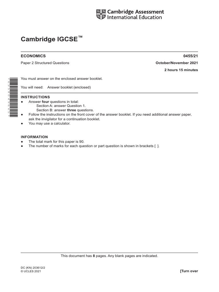 Cambridge IGCSE: ECONOMICS 0455/21 | PDF | Inflation | Economies