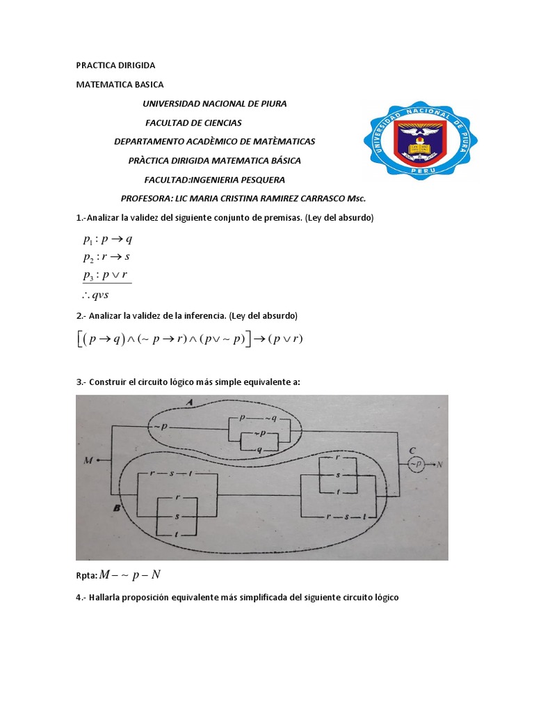 Practica Dirigida Matematica Basica 2021-1 | PDF | Proposición | Lógica matemática