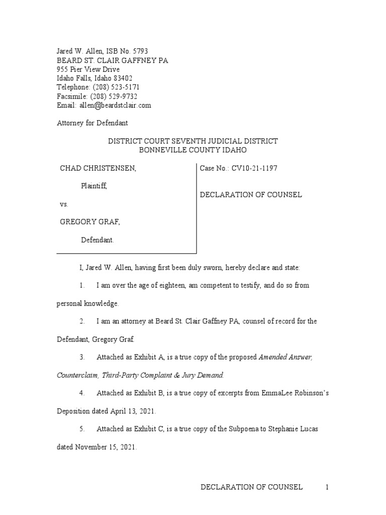 Gregory Graf - AMENDED ANSWER, COUNTERCLAIM, THIRD-PARTY COMPLAINT ...