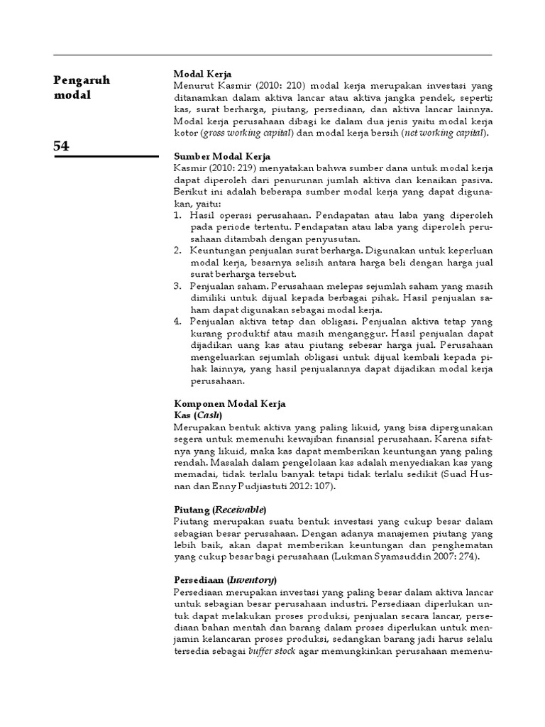 Pengertian Modal Kerja | PDF | Bisnis | Pengelolaan Keuangan & Uang