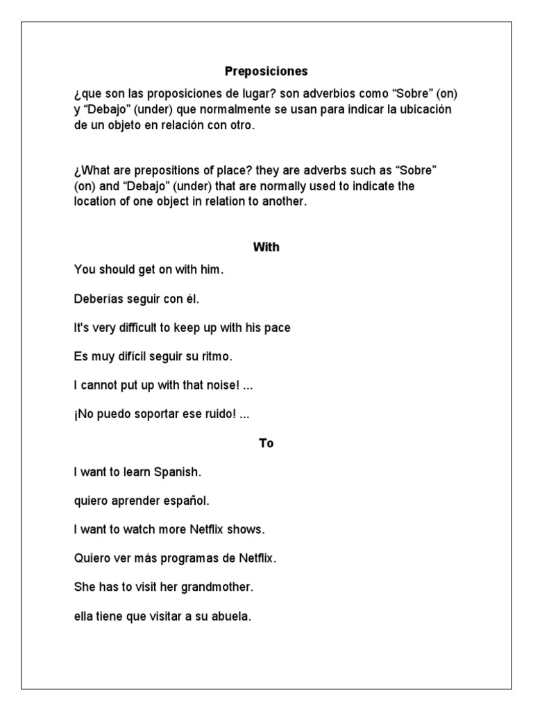 Preposiciones de Lugar | PDF