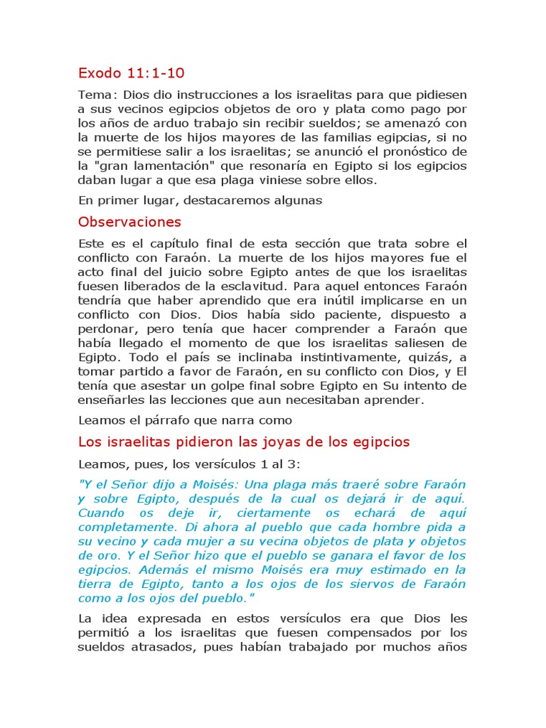 Exodo 11 | PDF | Moisés | Libro del éxodo