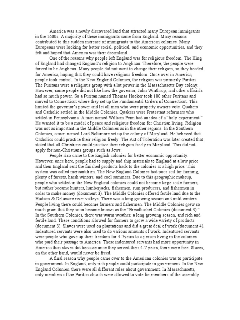 DBQ Essay Example 2 | PDF | Freedom Of Religion | Thirteen Colonies