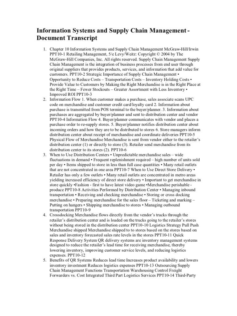 Information Systems and Supply Chain Management | PDF | Logistics | Retail