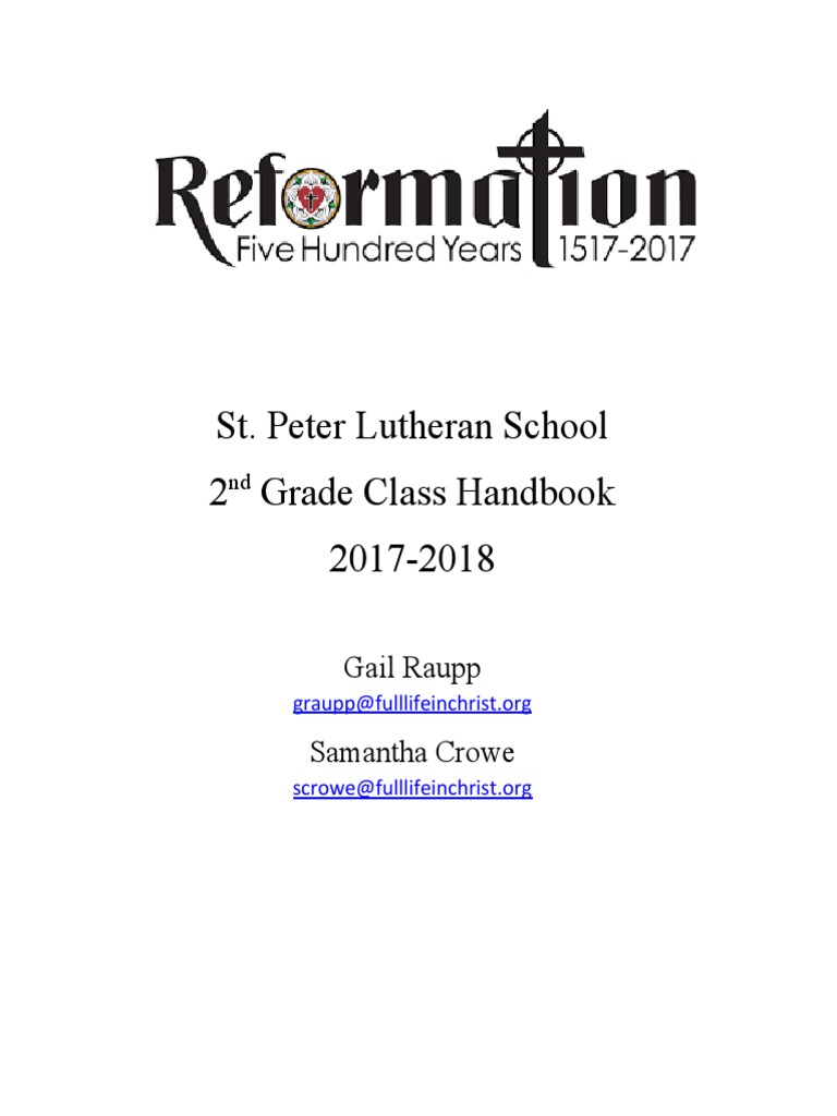 St. Peter Lutheran School 2 Grade Class Handbook 2017-2018: Gail Raupp ...