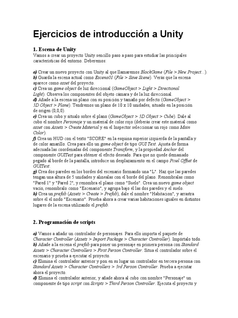 Ejercicios de Introducción A Unity | PDF | Unidad (motor de juego ... Ejercicios de Introducción A Unity | PDF | Unidad (motor de juego ...