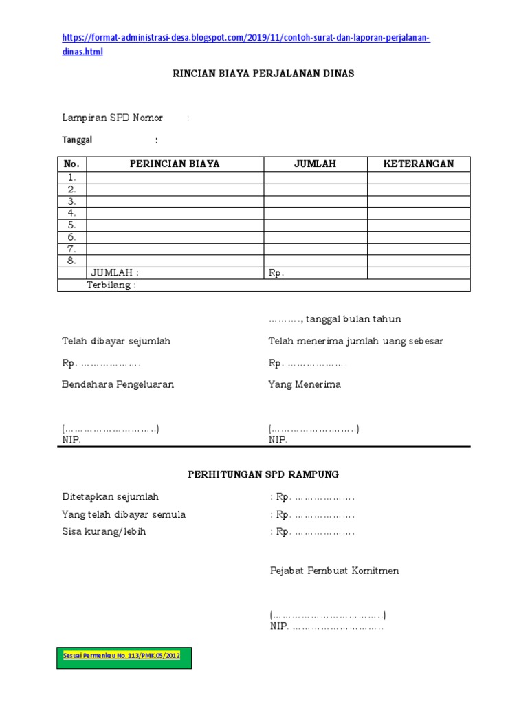 Salinan RINCIAN BIAYA PERJALANAN DINAS | PDF