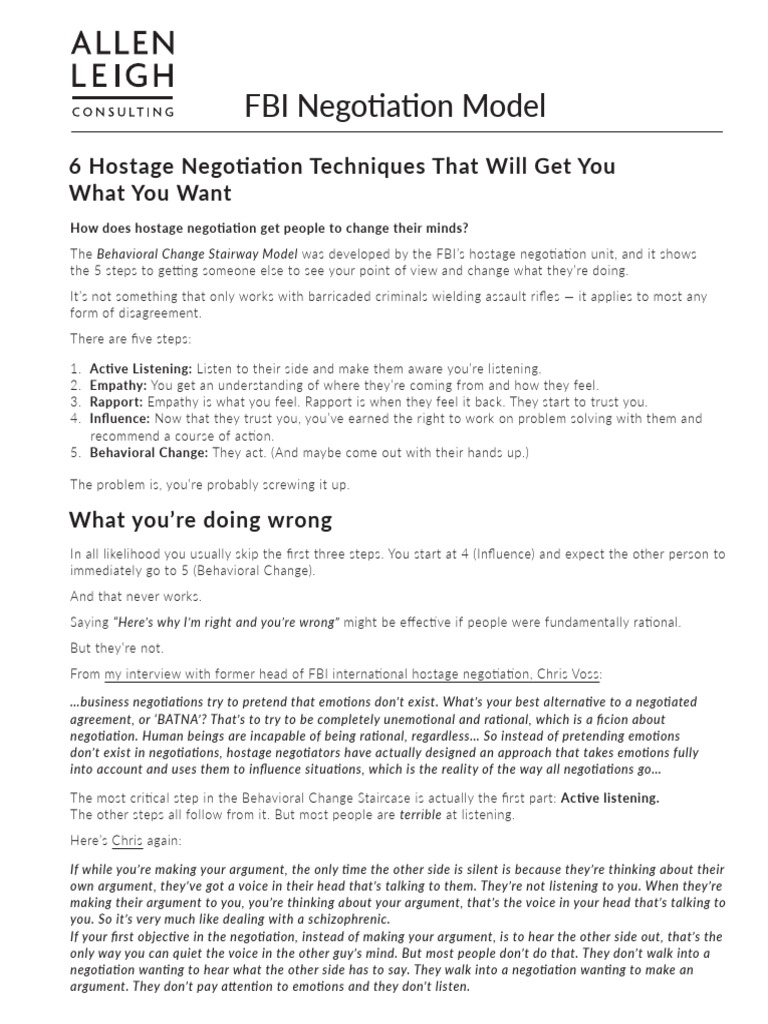 FBI Negotiation Model: 6 Hostage Negotiation Techniques That Will Get ...