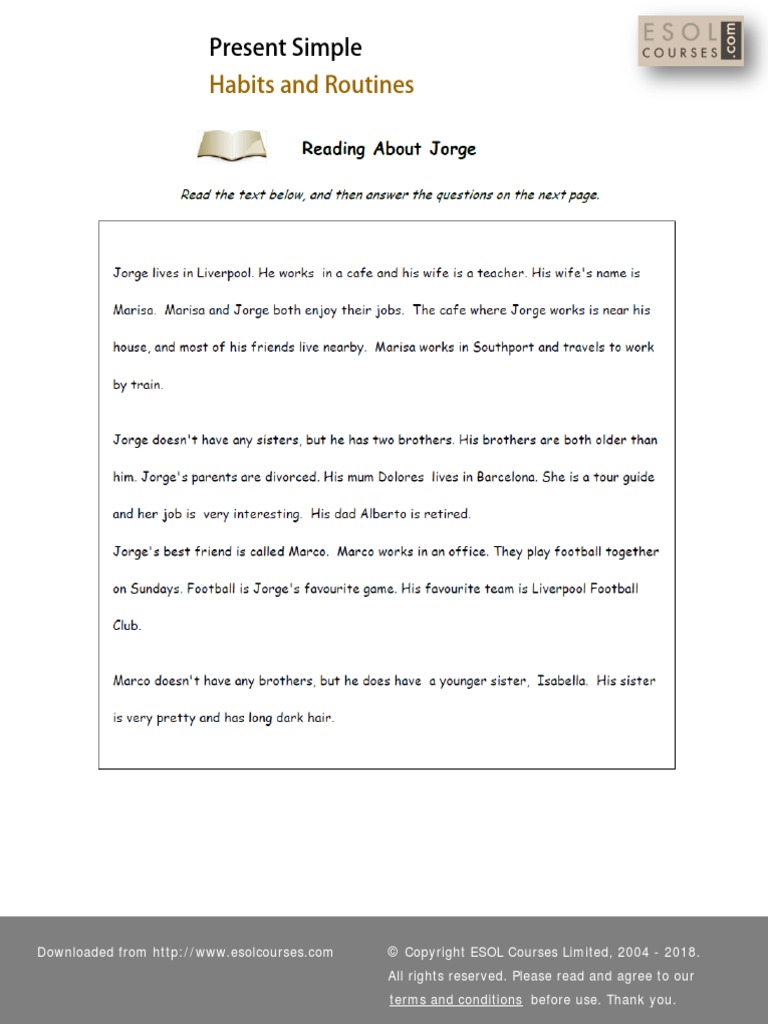 Present Simple Reading Text 1 Updated | PDF