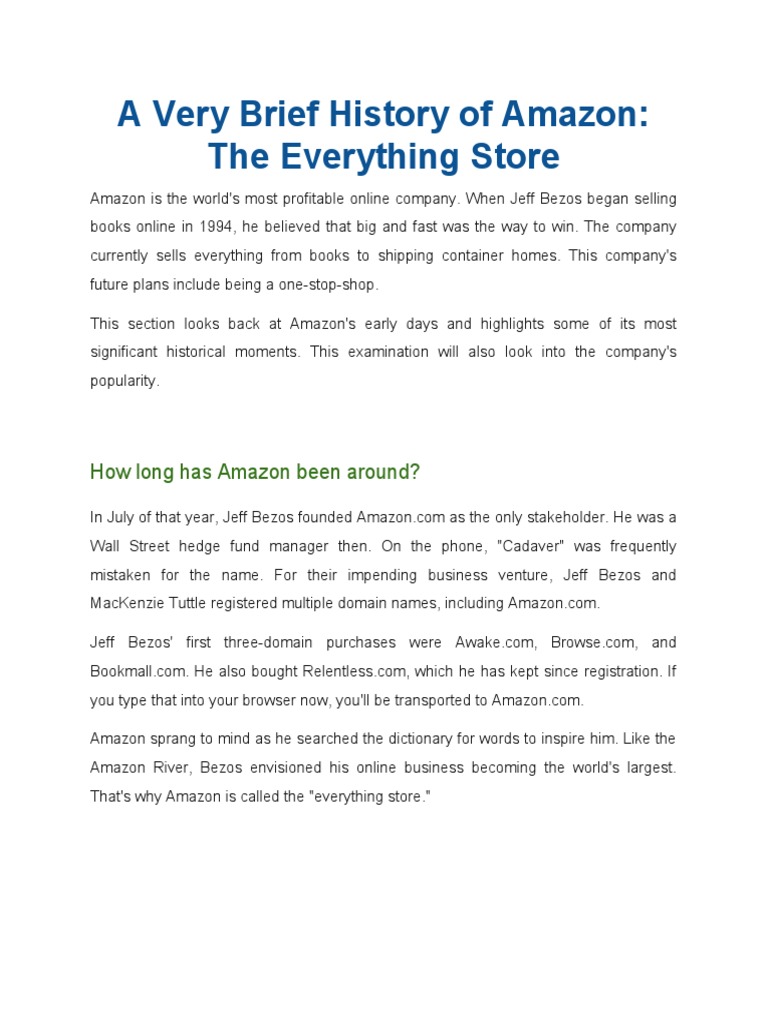 A Very Brief History of Amazon - The Everything Store | PDF | Amazon ...