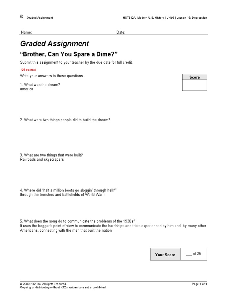 Graded Assignment: "Brother, Can You Spare A Dime?" | PDF