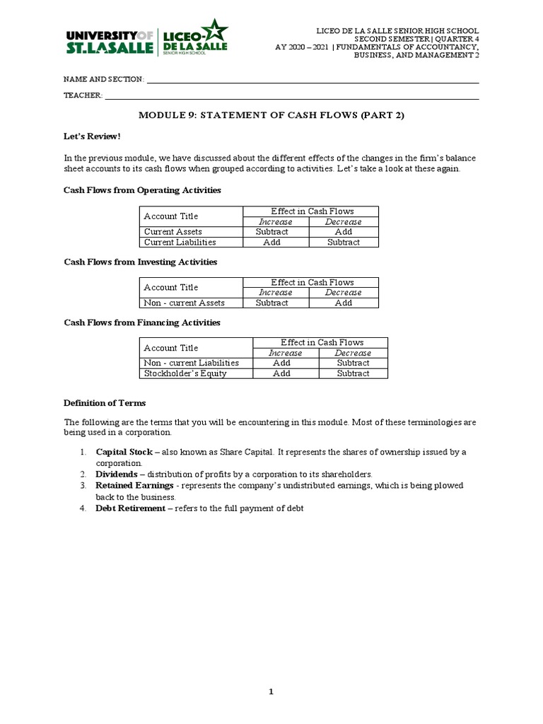 Module 9 - Statement of Cash Flows Part 2 | PDF | Debits And Credits ...