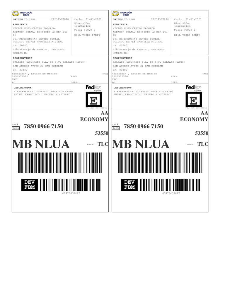 Shipment Labels 210321200127 | PDF