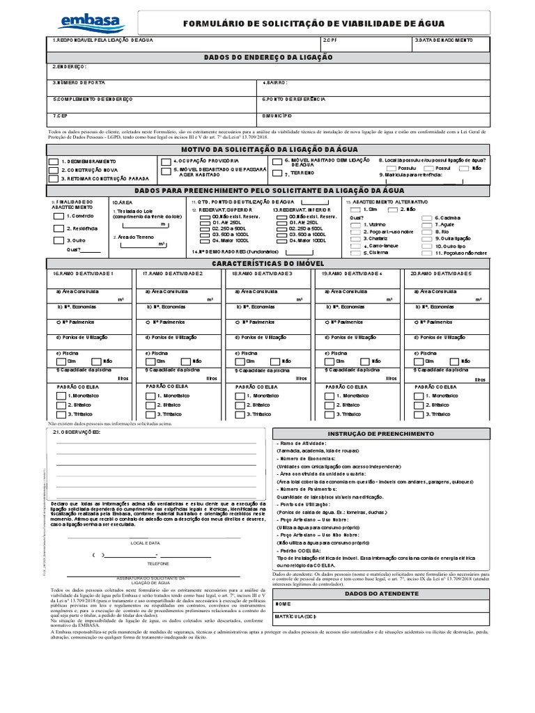 Formulario Viabilidade Agua | PDF
