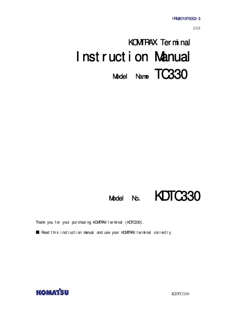 Instruction Manual TC330: KOMTRAX Terminal | PDF | Radio | Electrical ...