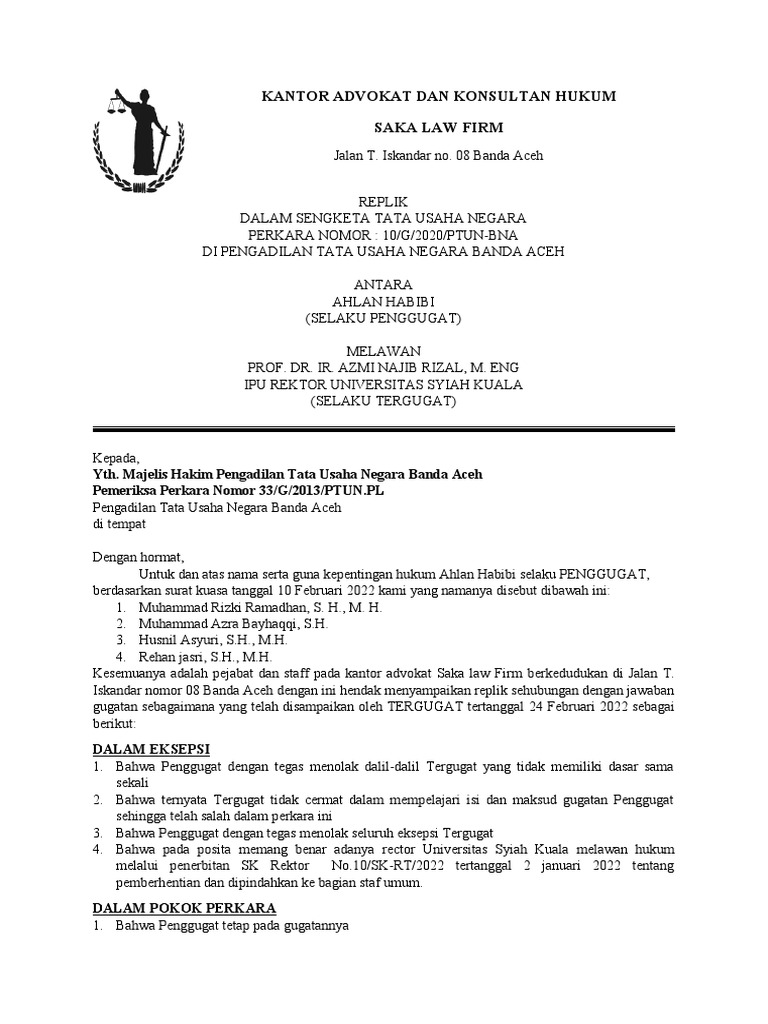 REPLIK PTUN KEL B Putra | PDF