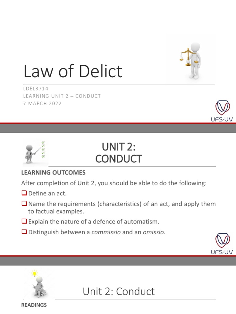 Law of Delict: LDEL3714 Learning Unit 2 - Conduct 7 MARCH 2022 | PDF ...