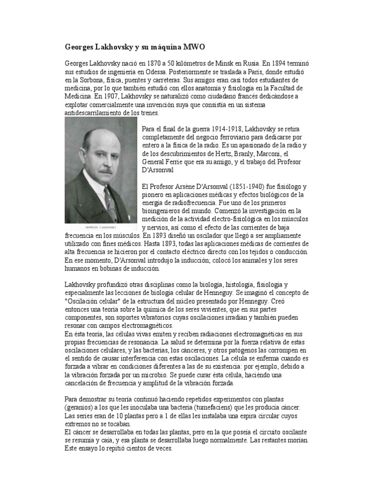 Georges Lakhovsky y Su Máquina MWO | PDF | Frecuencia | Cáncer