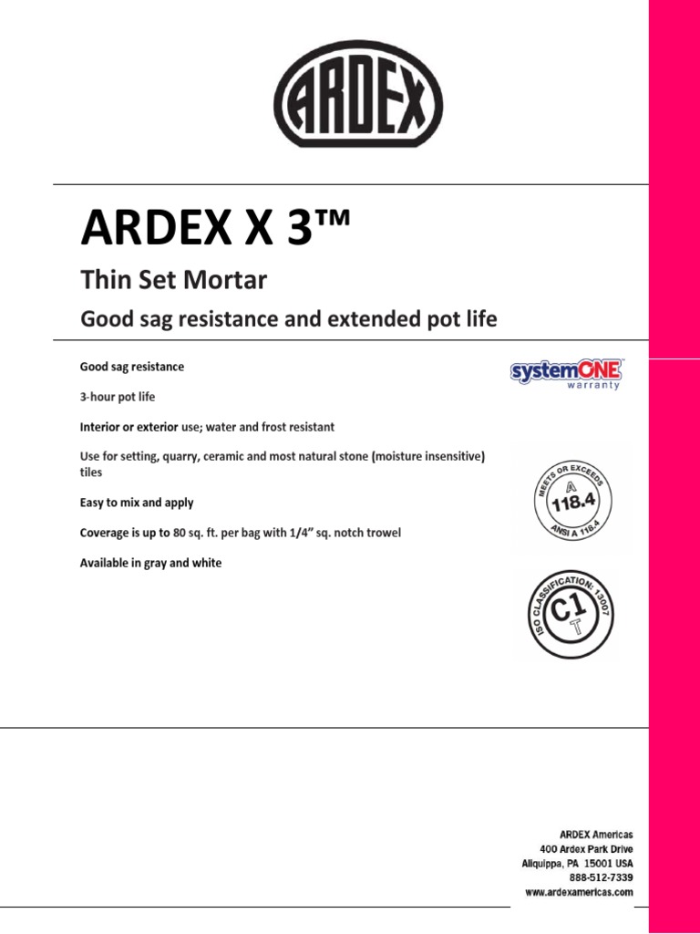 Ardex X 3™: Thin Set Mortar | PDF | Tile | Concrete