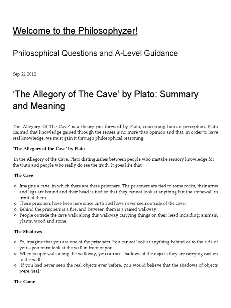 The Allegory of The Cave' by Plato - Summary and Meaning - Welcome To ...