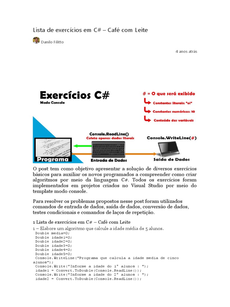 Lista de Exercícios em C-Sharp | PDF | C Sharp (linguagem de ...