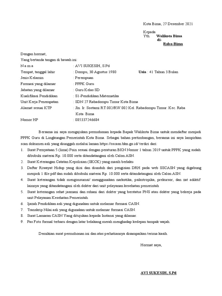 Surat Lamaran PPPK Final | PDF