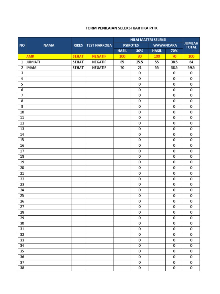 Form Penilaian Seleksi TK | PDF