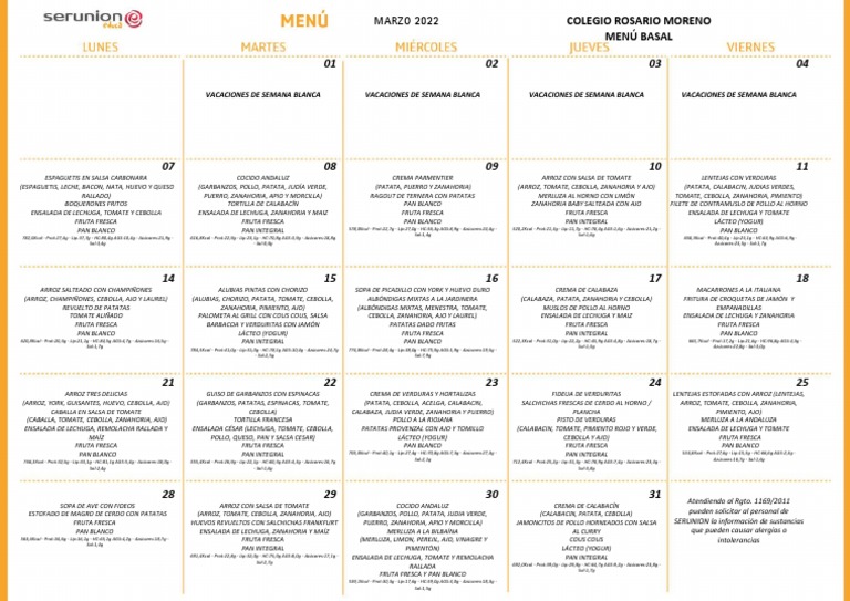 Menu Basal 1 | PDF | ensalada | Vegetales