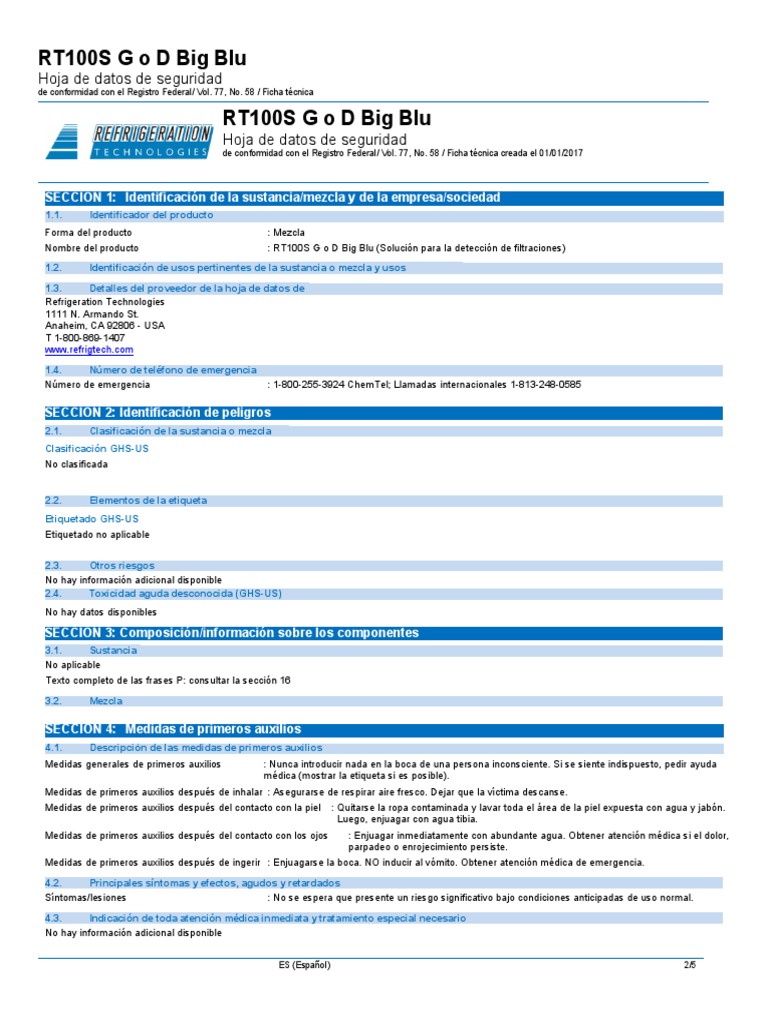 MSDS Big-Blue Detector de Fugas | PDF | Agua | Toxicidad