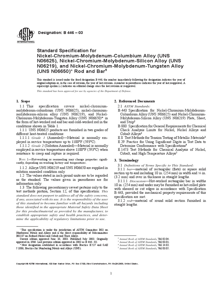 ASTM D 2583 - 03 - Nickel-Chromium-Molybdenum-Columbium Alloy (UNS ...