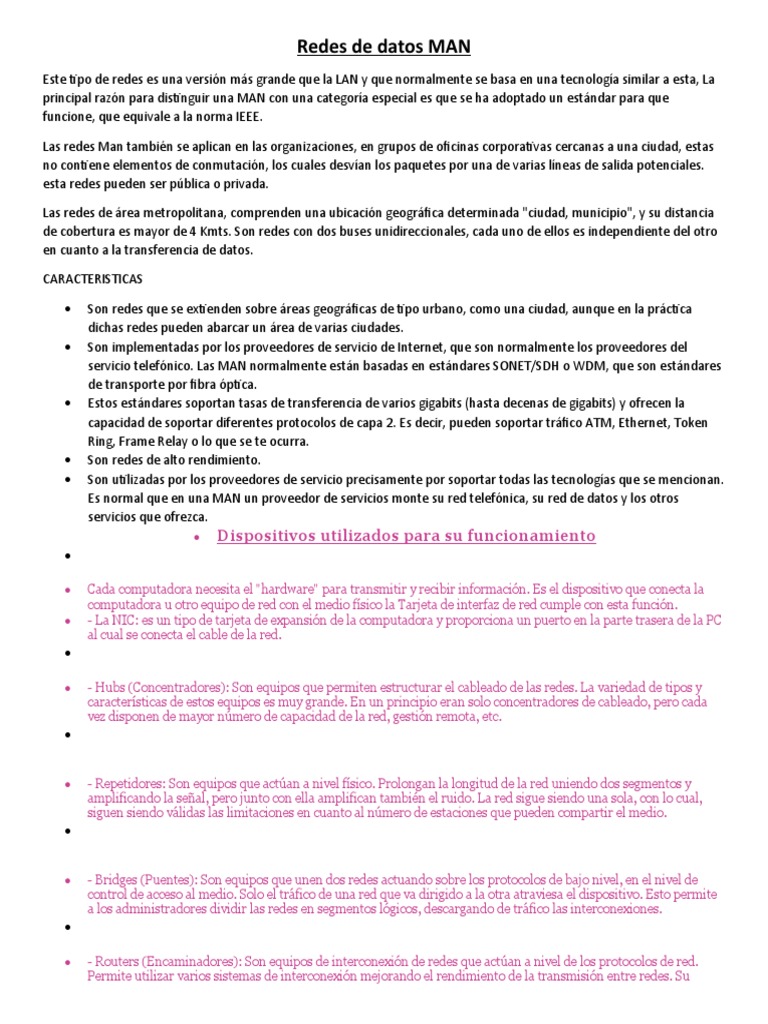 Redes de Datos MAN | PDF | Red de computadoras | Hardware de la computadora