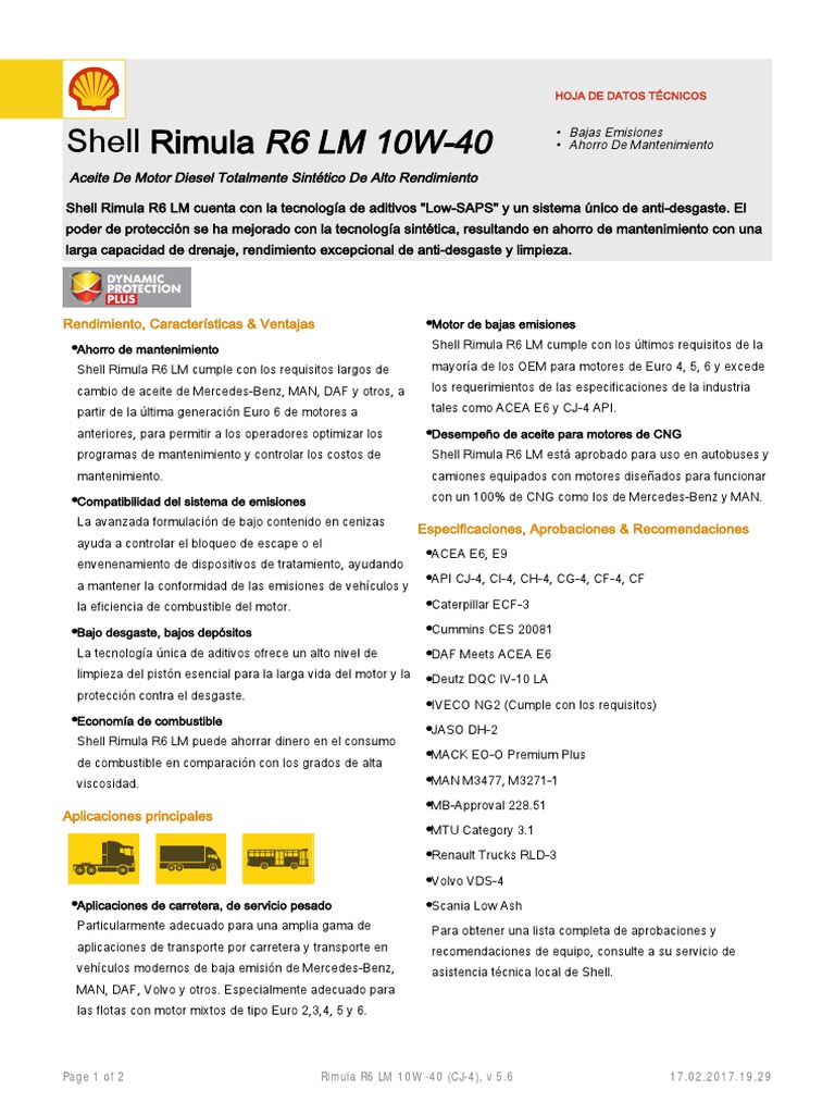 Rimula R6 LM 10W40 (CJ-4 Dynamic Protection Plus) | PDF